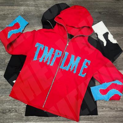 China Regular Fit Distressed Embroidery Hoodie Unisex Hoodies Raw Hem Cropped Hoodie for sale