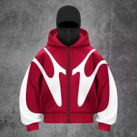 China Heavy Cotton Mens Patchwork Hoodie Double Layered Masked Full Balaclava Zip Hoodies for sale