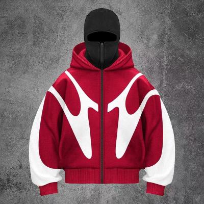 China Heavy Cotton Mens Patchwork Hoodie Double Layered Masked Full Balaclava Zip Hoodies for sale