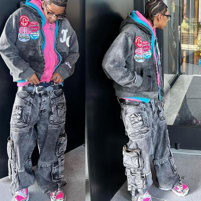 China Distressed Denim Heavyweight Vintage Tracksuit Set Streetwear Sweat Suits Anti Bacterial for sale