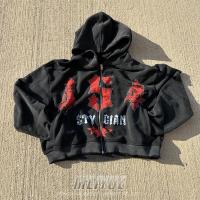 China Custom Vintage Distressed Acid Washed Hoodie DTG Logo Streetwear Zipper Hoodie for sale