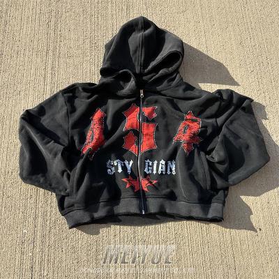 China Custom Vintage Distressed Acid Washed Hoodie DTG Logo Streetwear Zipper Hoodie for sale