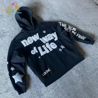 China Custom Manufacturer 3d Puff Printing Hoodie Pullover Cotton Fleece Heavyweight No Strings Hoodies Sweatshirt Men Streetwear for sale