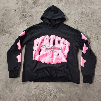 China Custom Puff Print Hoodie 500 Gsm Crop Cut and Sew Edge Hoodie Heavy Weight Pullover Thick French Terry Hoodie Sweatshirts Men for sale