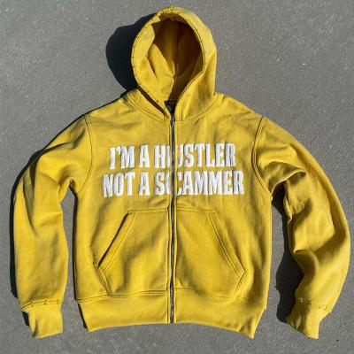 China Custom French Terry Cropped Hoodies Cotton Heavy Zip up Hoodie Puff Print Hoodie Zipper Custom Logo Streetwear Manufacturer for sale