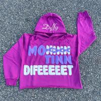 China Manufacturer StreetWear Cut Edge Raw Hem Cropped Pullover No Stings Cropped Hoodies Custom Logo Puff Print Hoodies Sweatshirts for sale