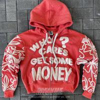 China Custom Zip up Rhinestone Acid Washed Vintage Puff Print Hoodie Distressed Oversized Drop Shoulder Streetwear Hoodie 500 Gsm for sale