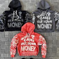 China Custom Zip up Rhinestone Hoodies Acid Wash Vintage Puff Printing Hoodie Heavyweight Drop Shoulder Men's Hoodies & Sweatshirts for sale