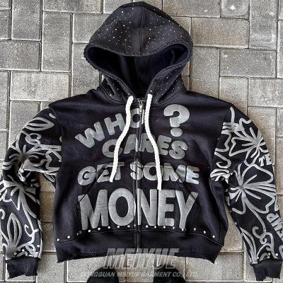 China Custom Zip Up Hoodie Puff Printing Hoodie Oversized Heavyweight 500 Gsm for sale