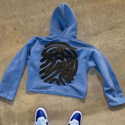 China Raw Hem Cut Edge Streetwear Blank Hoodies Unisex French Terry Hoodies Regular Sleeve for sale