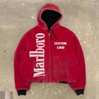 China Vintage Denim Screen Print Zip Up Hoodies Stone Washed Hoodie   Breathable for sale