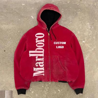 China Vintage Denim Screen Print Zip Up Hoodies Stone Washed Hoodie   Breathable for sale
