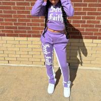 China Clothing Manufacturers Custom Women Boxy Fit Crop 3d Puff Print Hoodie Jogger Set Hoodie and Flared Baggy Stacked Sweatpants Set for sale