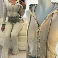 China Acid Wash Distressed Womens Streetwear Tracksuit for sale