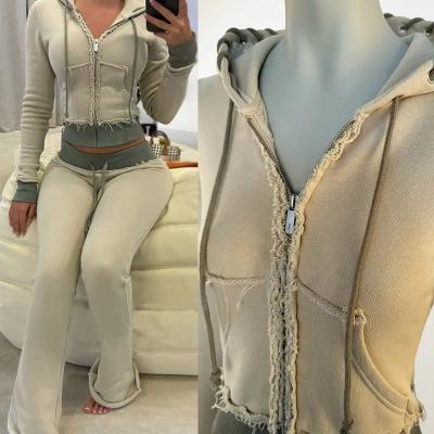 China Acid Wash Distressed Womens Streetwear Tracksuit for sale