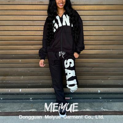 China Embroidered Patch Sweatpants And Hoodie Set Ladies Jogging Suits Heavyweight for sale