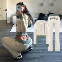 China Custom Embroidery Distressed Crop Top Hoodie Joggers Set  Womens Two Piece Set for sale