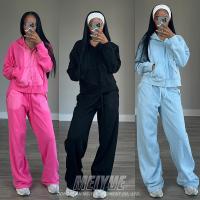 China Breathable Womens Streetwear Tracksuit Distressed Zip Up Plain Joggers Two Piece Set for sale