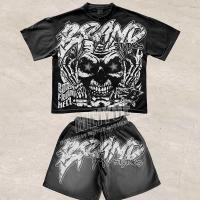 China Boxy Dtg Crack Screen Print T Shirt And Shorts Set Acid Wash Two Piece Short Set for sale