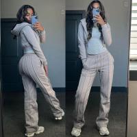 China Custom Embroidery Distressed Crop Top Zip up Hoodie Sweatsuit Joggers Pants Women Distressed 2 Piece Sweatpants and Hoodie Set for sale