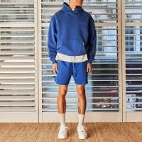 China Custom Plain Pullover Lightweight Hoodies Jogger Streetwear No Strings Blank Two Piece Sweatsuits Hoodies Men Mesh Shorts Set for sale