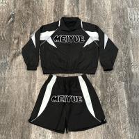 China Custom Logo Windbreaker Nylon Sweatshirt Streetwear Vintage Zip up Hoodie and Flared Sweatpants Set Oversized Tracksuit for Men for sale