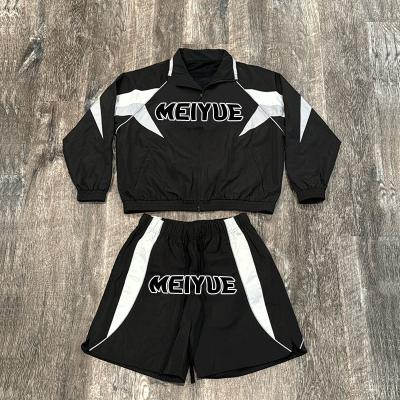 China Custom Logo Windbreaker Nylon Sweatshirt Streetwear Vintage Zip up Hoodie and Flared Sweatpants Set Oversized Tracksuit for Men for sale