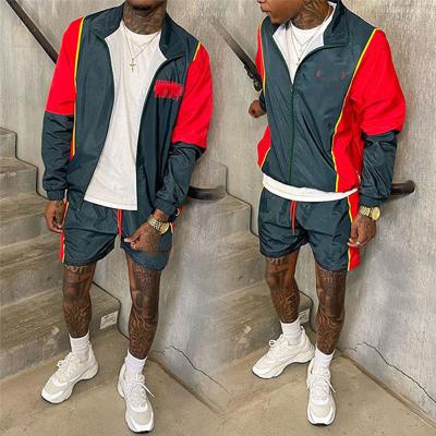 China Custom Logo Embroidery Thin Two Piece Joggers Suits Nylon Polyester Windbreaker  Zipper Jacket Tracksuit Short Sets for Men for sale