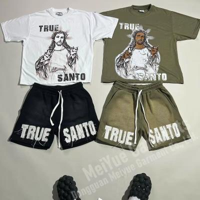China Streetwear Applique Heavyweight Two Piece Shorts Set for sale