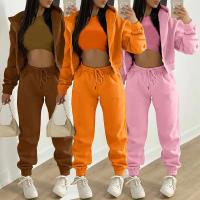 China Cropped Pullover Ladies Sweat Suits Jogging Suits For Women Solid Pattern for sale