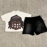 China Summer Screen Print Logo Tee Acid Washed Vintage Cotton Shorts Streetwear Joggers Suits Tshirt and Shorts Set Men Custom Logo for sale