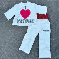China Oem Crop Screen Print T Shirt Drop Shoulder Boxy Tee Double Waist Baggy Sweat Pants Summer Streetwear Sweatpants and Tshirt Set for sale