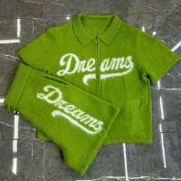 China Custom Logo Knitted Mohair Polo Shirt Tracksuit Sweatsuits Unisex Shorts Set Men Summer Mohair Zip up Shirts Shorts Short Set for sale