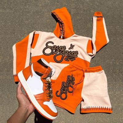 China Custom Streetwear Embroidered Patch Logo High Quality Sports Two Piece Set Jogging Tracksuit Shorts Pants and Hoodie Set for Men for sale