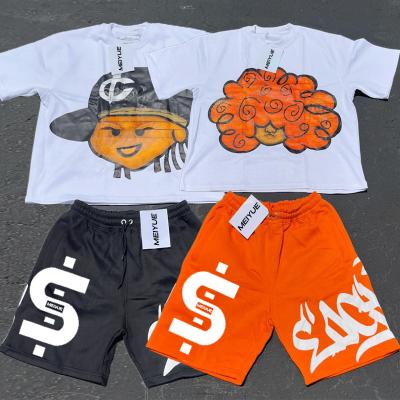 China Custom Mens Screen Print Acid Vintage Wash Shorts Cropped Sublimation T Shirts Jogging Summer Graphic Men Tshirt and Shorts Set for sale