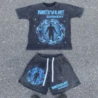 China Custom Streetwear Summer Acid Wash Vintage Boxy Heavyweight Two Piece Shorts Suit Screen Printing Tee T Shirt and Shorts Set for sale