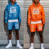 China Custom Acid Wash Cropped Hoodie Vintage Shorts Track Suit Sun Faded Shorts Zip up Screen Print Hoodies and Short Set for Men for sale