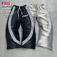 China Oem Custom Embroidery Print Logo 100 Cotton Heavyweight Striped Acid Wash Stacked Flared Sweat Pants Track Pant Sweatpants Men for sale