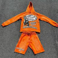 China Custom Vintage Sun Faded Hoodie and Short Sets Tracksuit Raw Hem Jogger Sweatsuit Cut Edge Acid Wash Hoodies and Shorts Set Men for sale