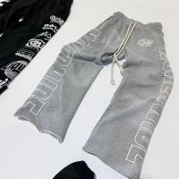 China OEM Custom Print Logo Raw Hem 100 Cotton Heavyweight Stacked Flared Sweat Pants Track Pant Straight Legging Sweatpants Men for sale