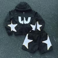 China Custom Two Piece Windbreaker Short Jacket Set Zip up Nylon Polyester Streetwear Men Windbreaker Tracksuit Short Set With Zipper for sale