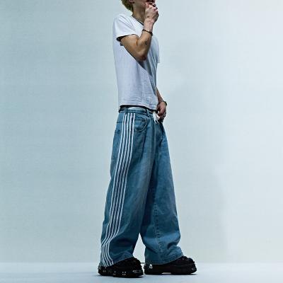 China Clothing Manufacturers Custom High Quality Blank Acid Wash Stacked Jean Denim Stacked Sweatpants Straight Leg With Stripe for sale
