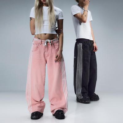 China Clothing Manufacturers Custom High Quality Blank Acid Wash Stacked 100 Cotton Stacked Sweatpants Straight Leg With Stripe for sale