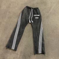China Custom Heavyweight Cotton Stacked Pants Striped Mens Wide Leg Acid Wash Applique Embroidery Patches Sweatpants With Stripe for sale