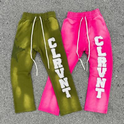 China Designer Sun Faded Embroidery Patch Distressed French Terry Vintage Straight Leg Sweatpants Sweat Pants for Men Custom Logo for sale