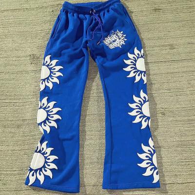 China Custom Trouser Joggers 3d Puff Print Sweat Acid Wash Cotton Jogger Track Vintage Pants Men Sun Faded Baggy Wide Leg Sweatpants for sale