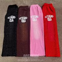 China Custom Rhinestone Sweatpants Vintage Sun Faded Acid Wash Sweatpants Puff Printing for sale