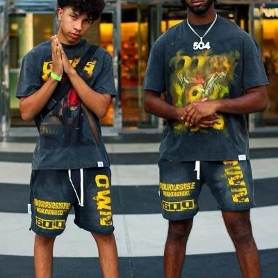 China Streetwear Summer 100 Cotton Tracksuit Shorts Set Mens  Screen Printing Heavyweight for sale