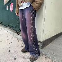 China Custom Rhinestone Logo Joggers Heavyweight Cotton Baggy Sweatpants Mens Distressed Sun Faded Acid Wash Vintage Track Sweat Pants for sale