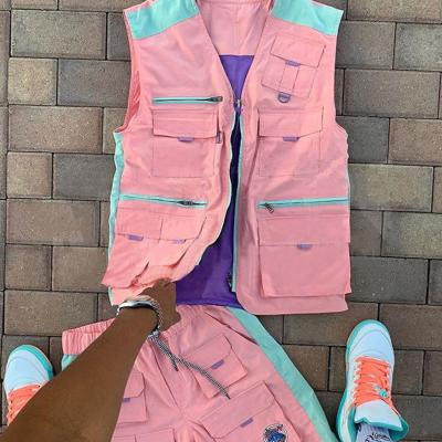 China Fashionable Hip Hop Unisex Cargo Shorts Set Vest And Shorts Set Latest Design for sale